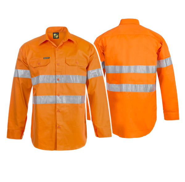 Reflective Long Sleeve Cotton Drill | Custom Tradie Shirts 🔥 - Safe-T ...